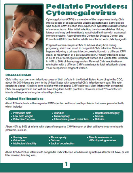 CMV (Cytomegalovirus) Pediatric Health Care Providers Fact Sheet ...