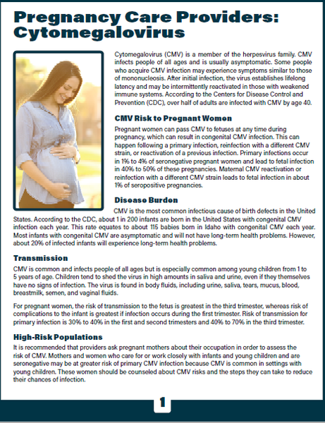 CMV (Cytomegalovirus) Pregnancy Care Provider Fact Sheet – Idaho Health ...